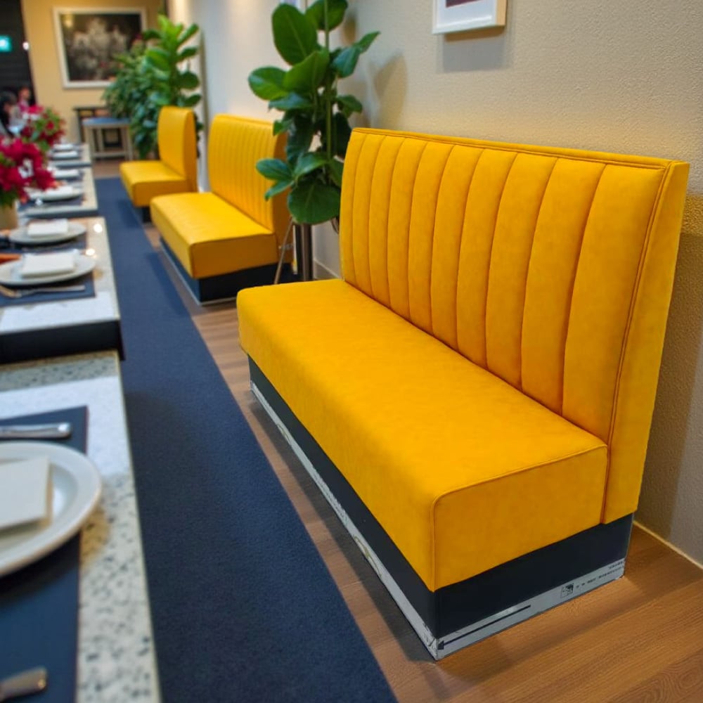 Customizable Yellow Leather Banquette – Mid-Back Restaurant Booth ...